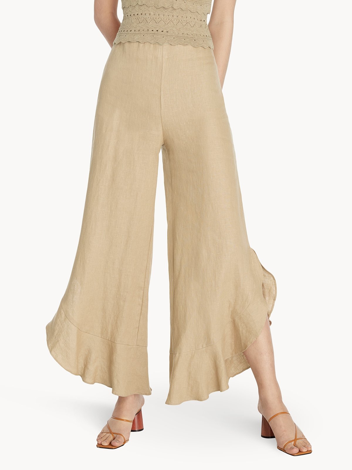 Purpose Flared Ruffle Pants - Beige - Pomelo Fashion