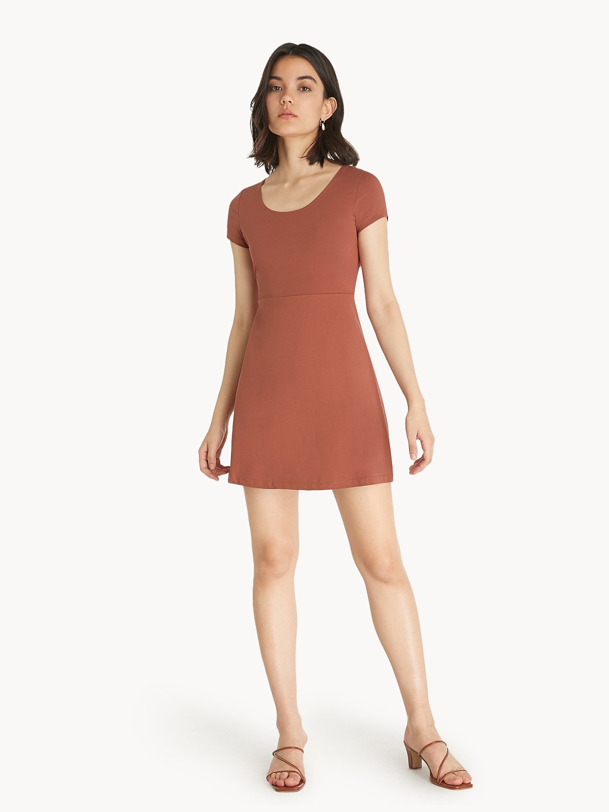 Mini A Line Dress - Brown - Pomelo Fashion