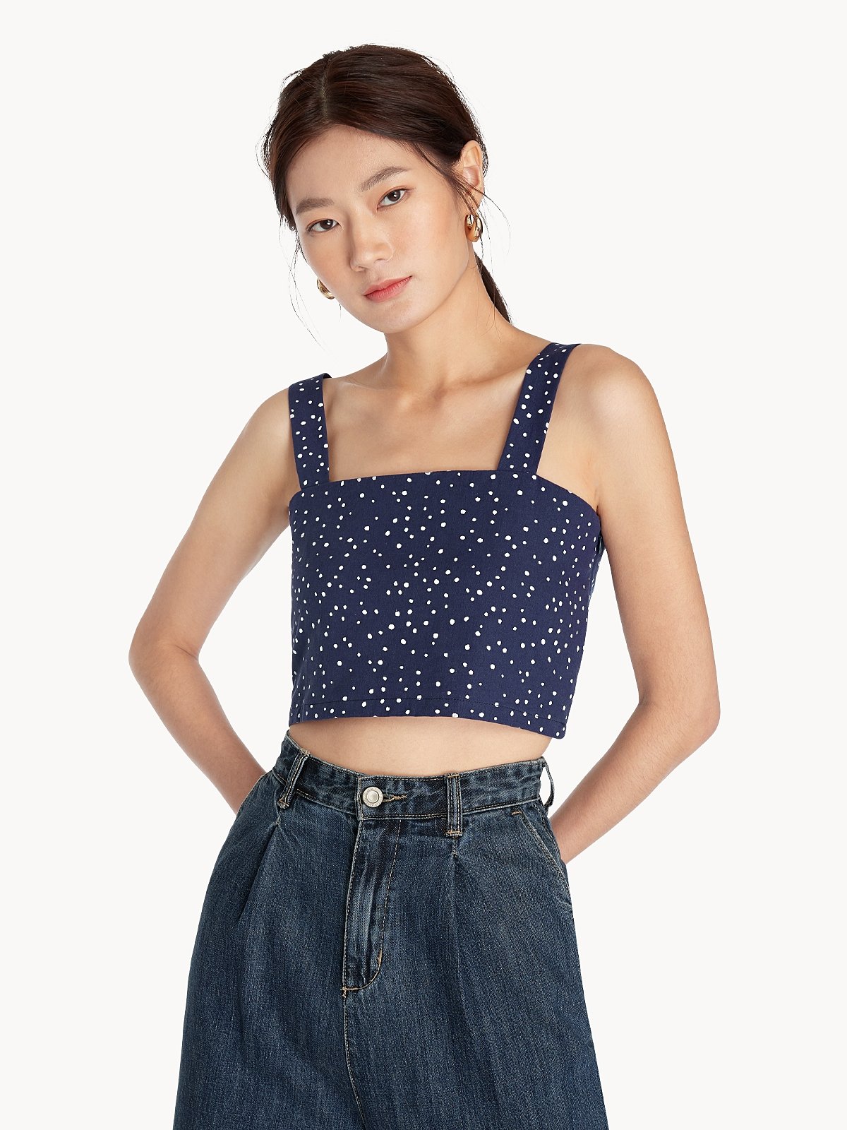 Square Neck Crop Top - Navy - Pomelo Fashion