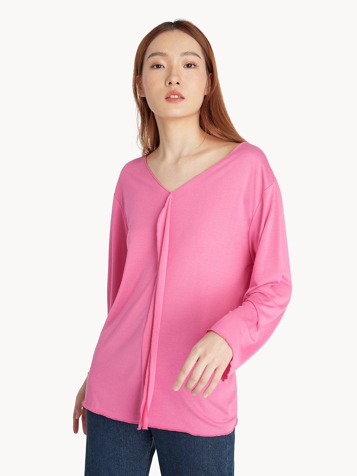 Front Draped Accent Top - Pink - Pomelo Fashion