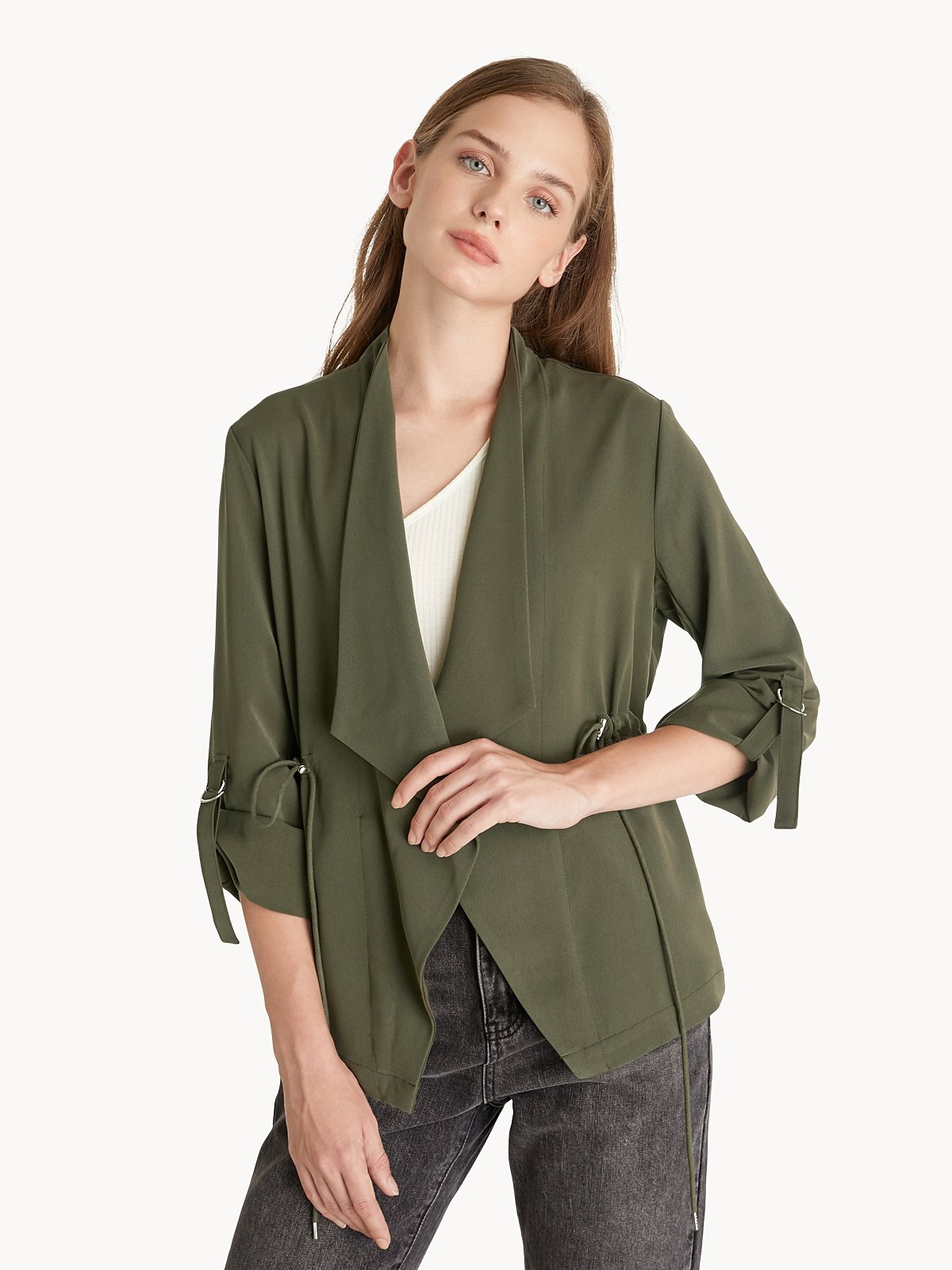 Drawstring Loose Jacket - Olive - Pomelo Fashion