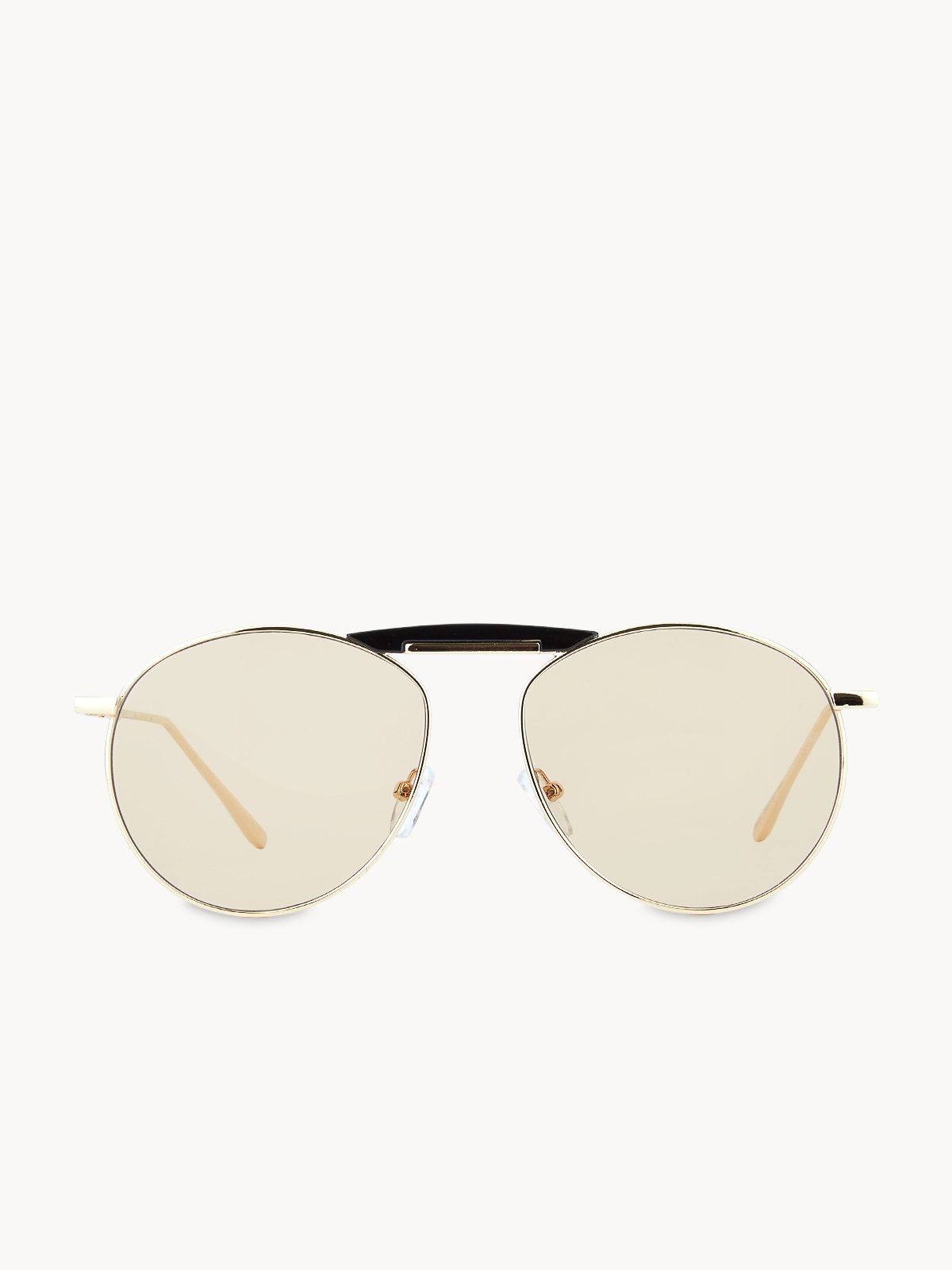 Tinted Thin Rim Aviator Sunglasses - Tan - Pomelo Fashion