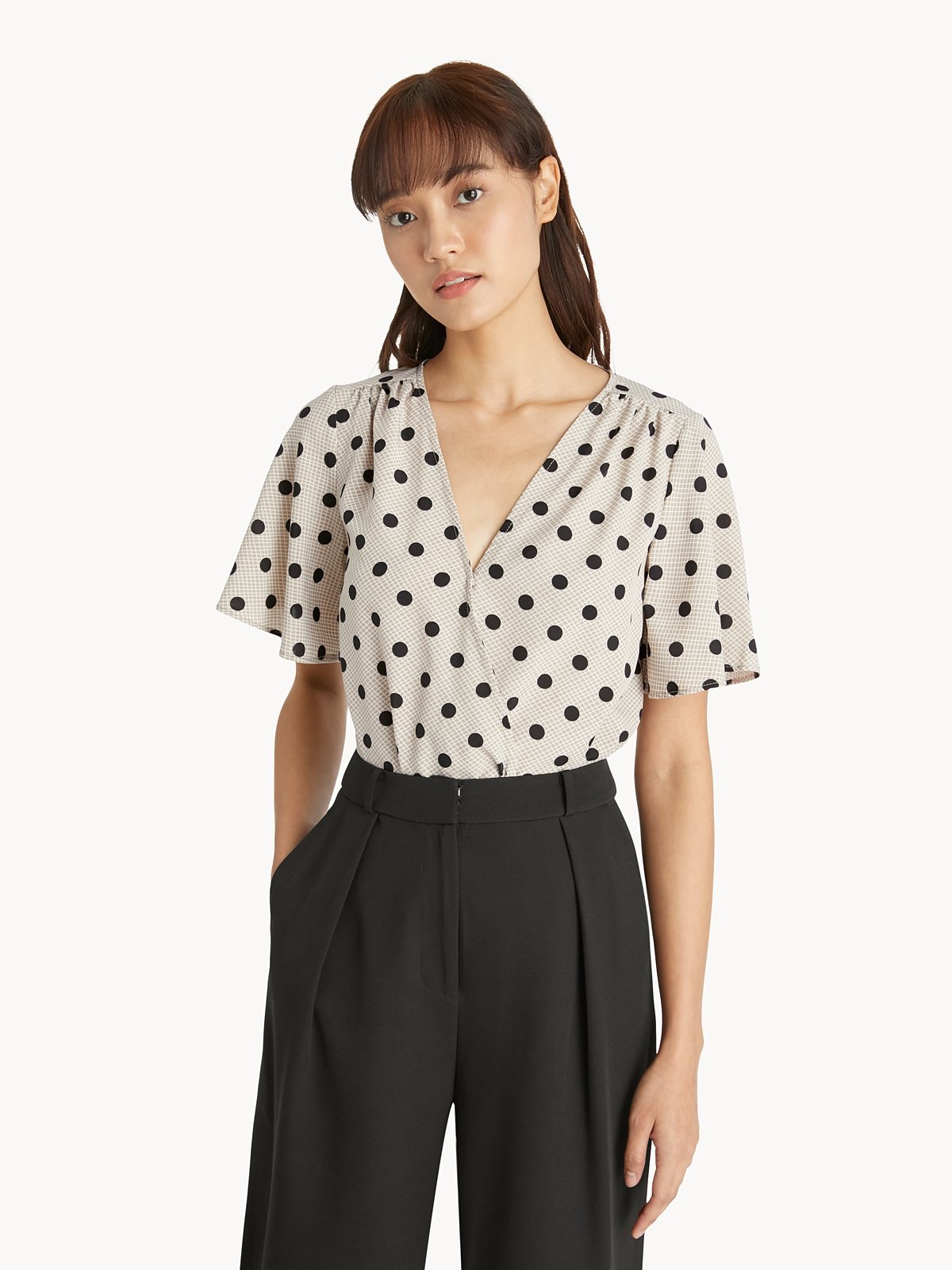 Surplice Polka Dot Bodysuit Mid Grey Pomelo Fashion