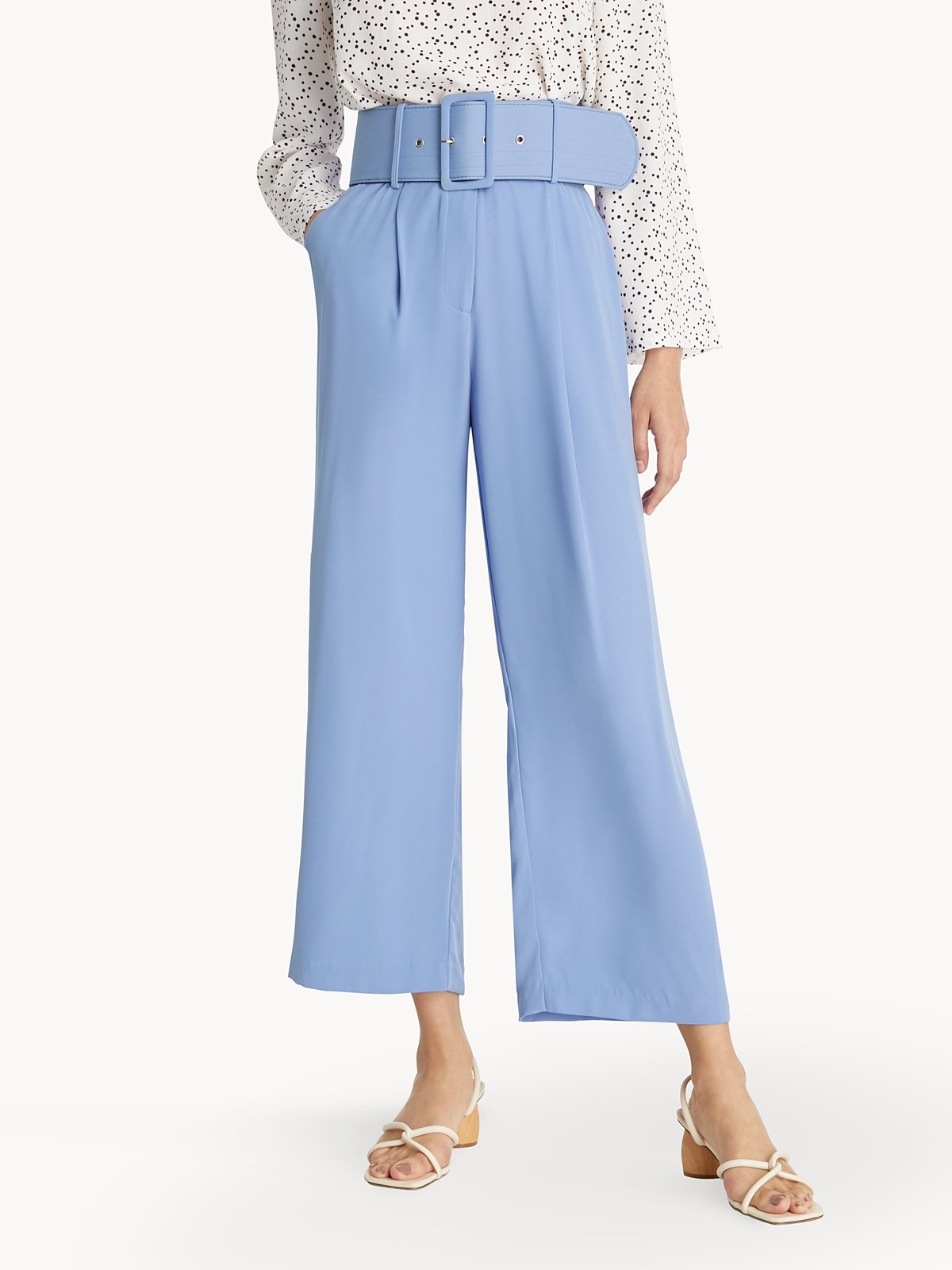 Belted High Waist Pants - Blue - Pomelo Fashion