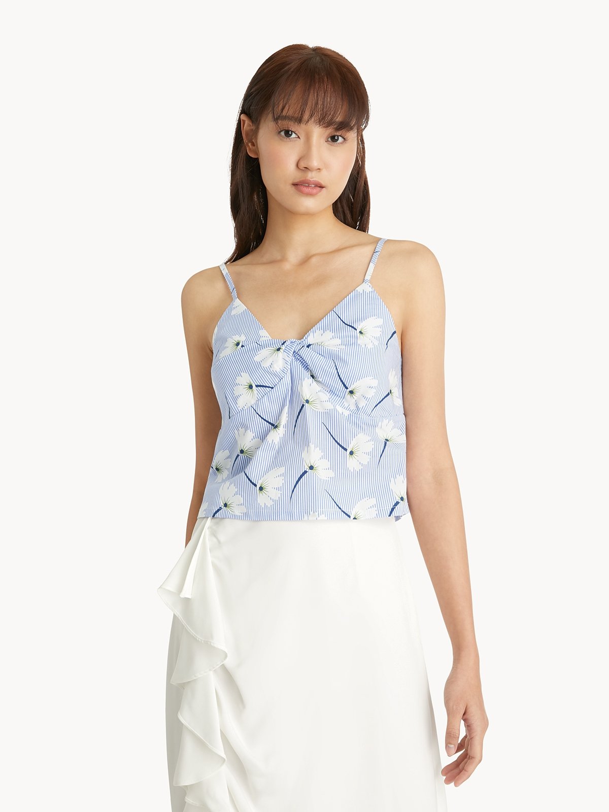 Floral Twist Cami Top - Blue - Pomelo Fashion