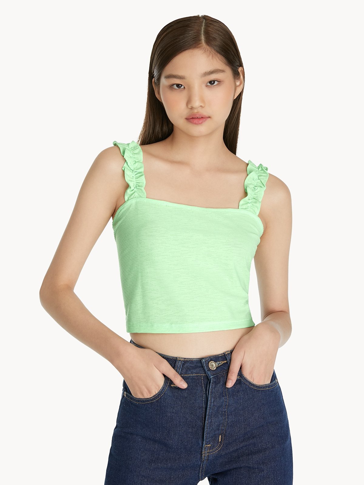 Frill Tank Top - Green - Pomelo Fashion