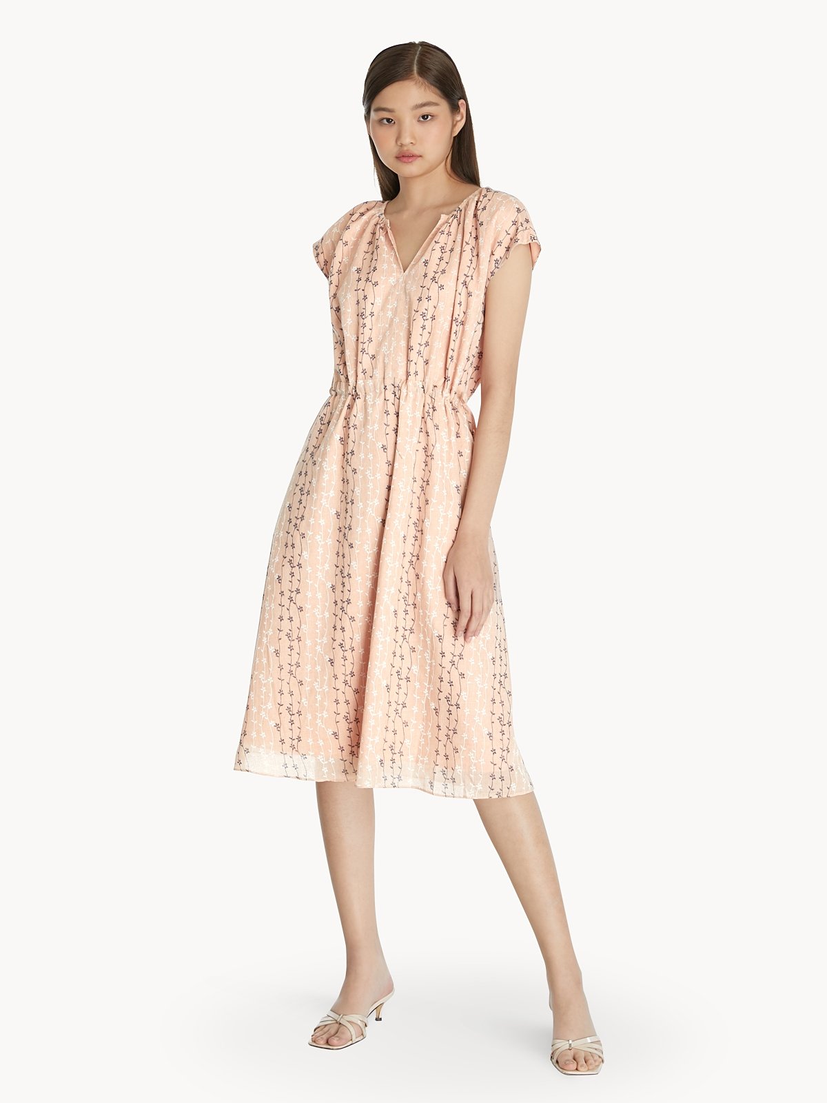 Floral Drawstring Dress - Pink - Pomelo Fashion