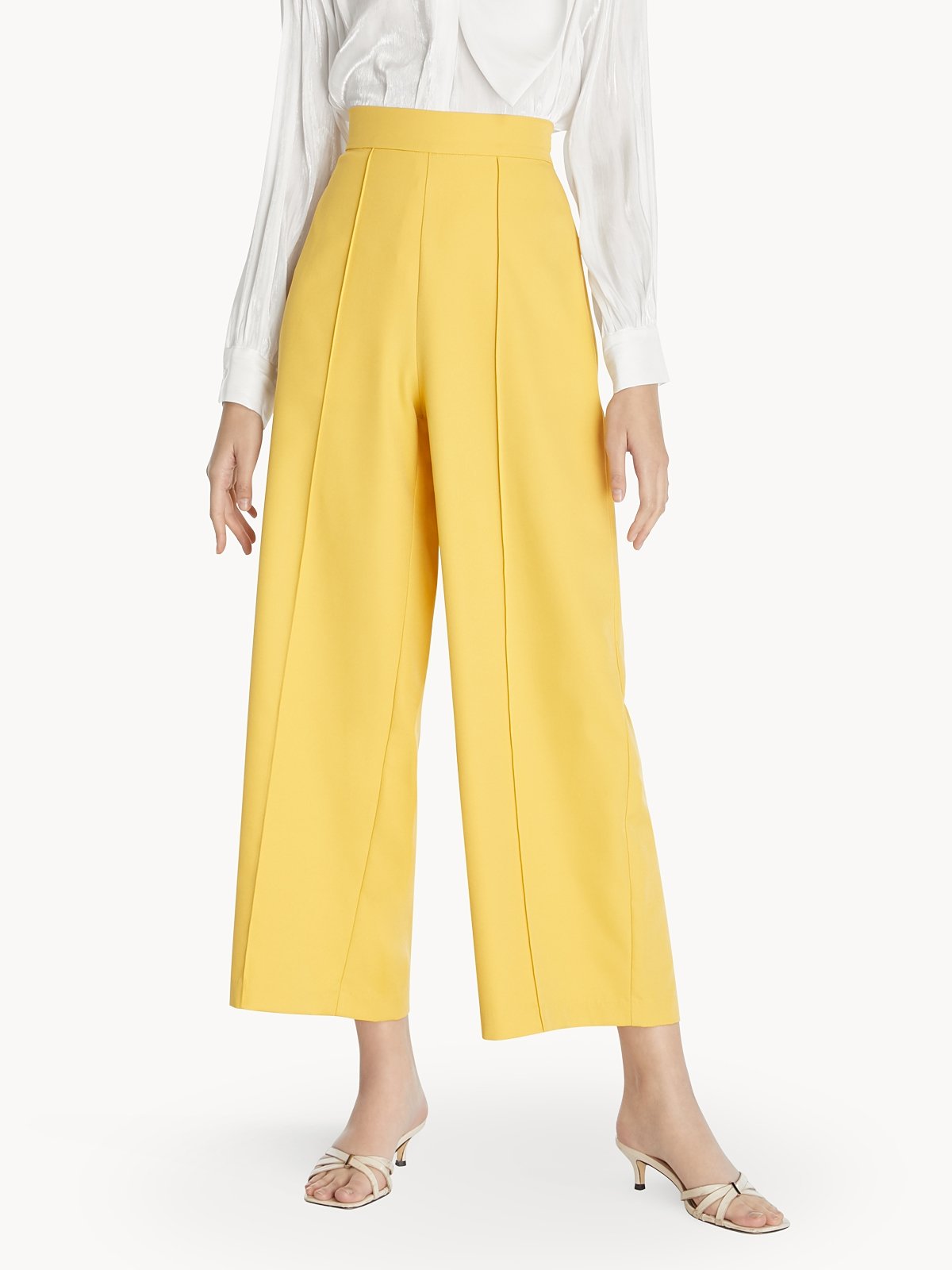 Center Seam Elastic Wide Leg Pants - Yellow - Pomelo Fashion