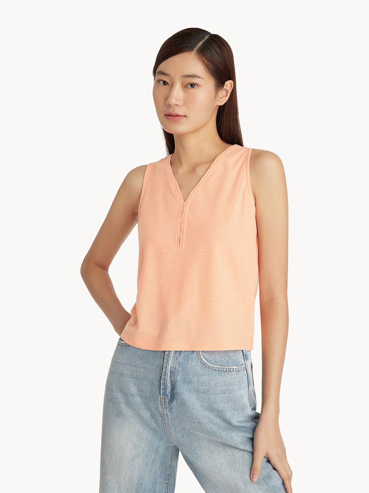 V Neck Tank Top - Peach - Pomelo Fashion