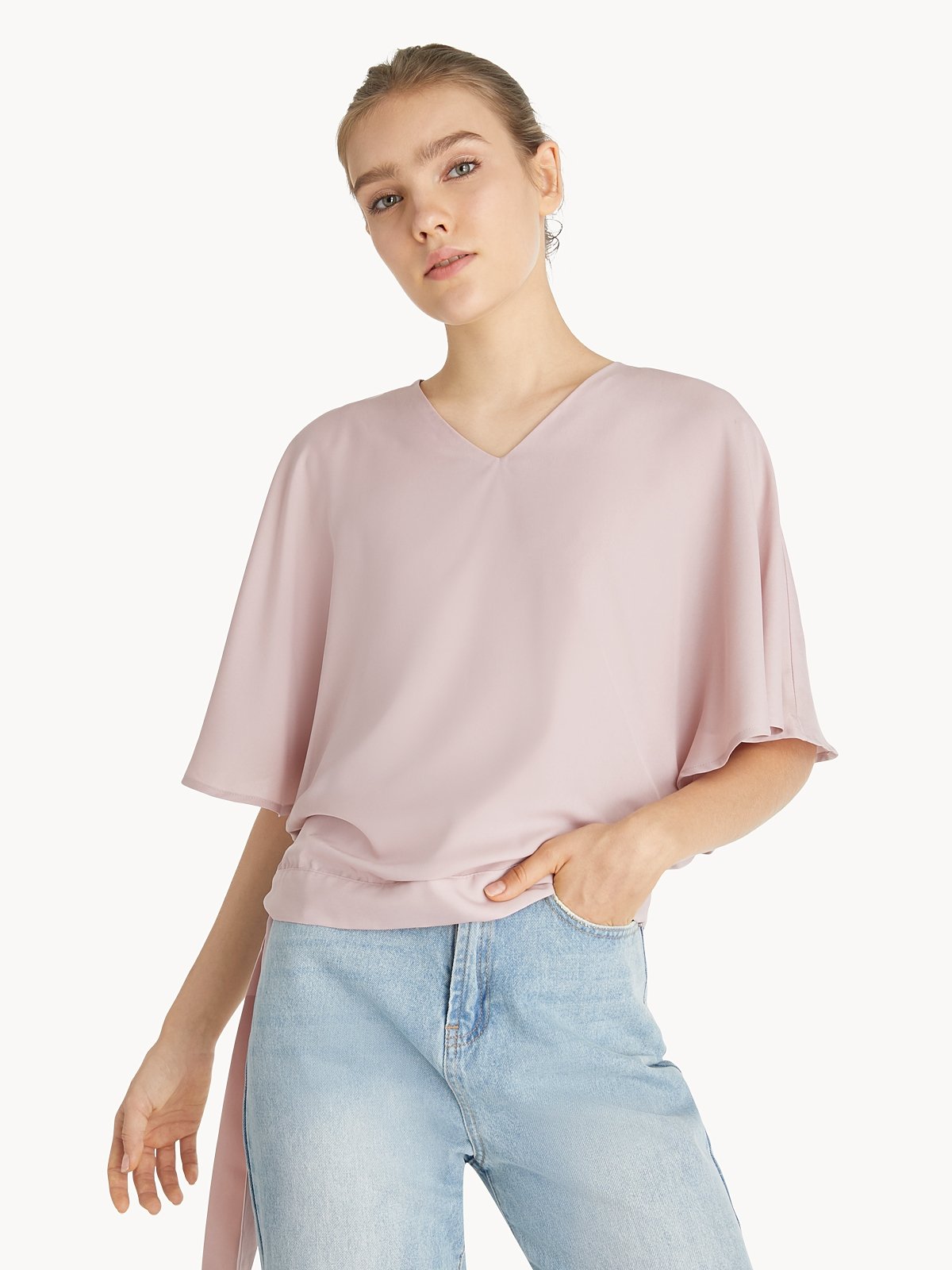 Butterfly Sleeve Top - Pink - Pomelo Fashion