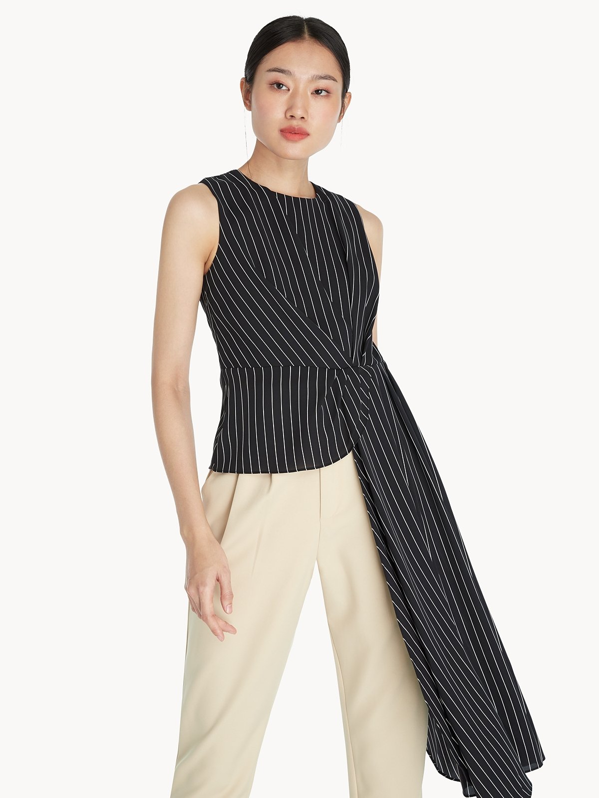 Striped Exaggerated Hem Tank Top - Black - Pomelo Fashion