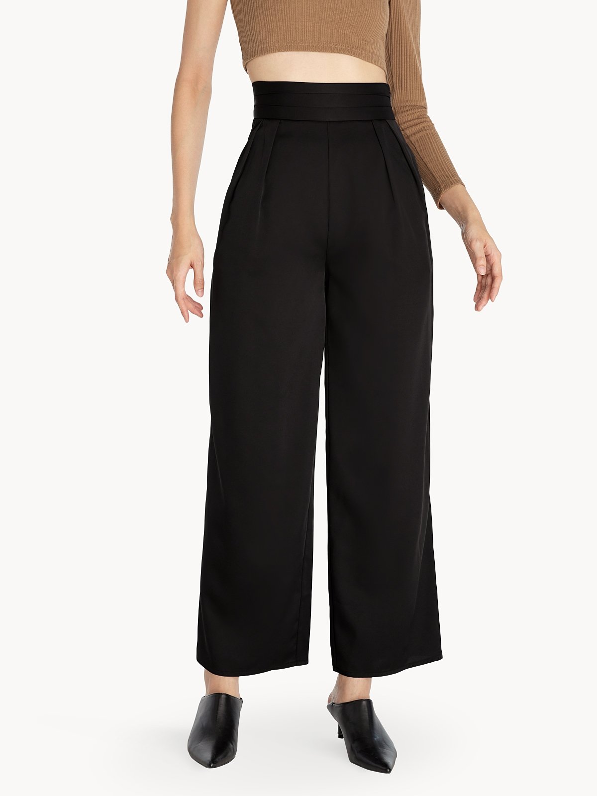 High Waisted Wide Leg Pants Black Pomelo Fashion