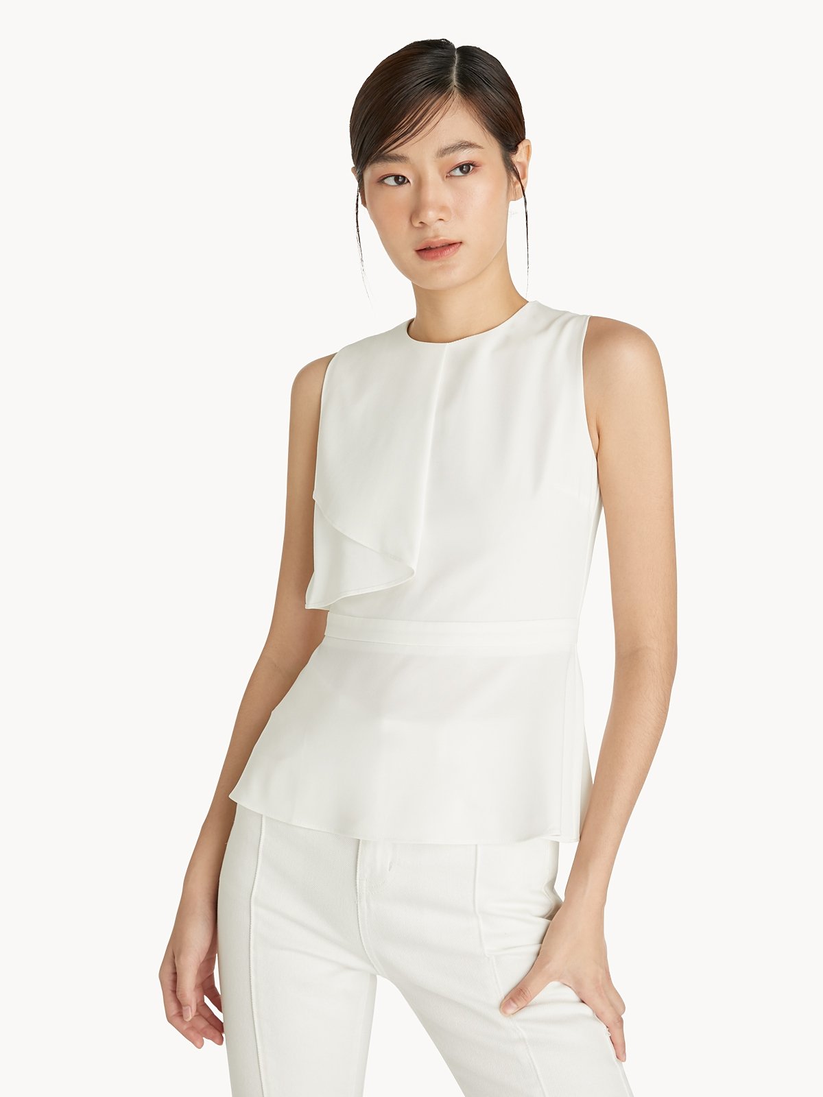 Foldover Tank Top - White - Pomelo Fashion