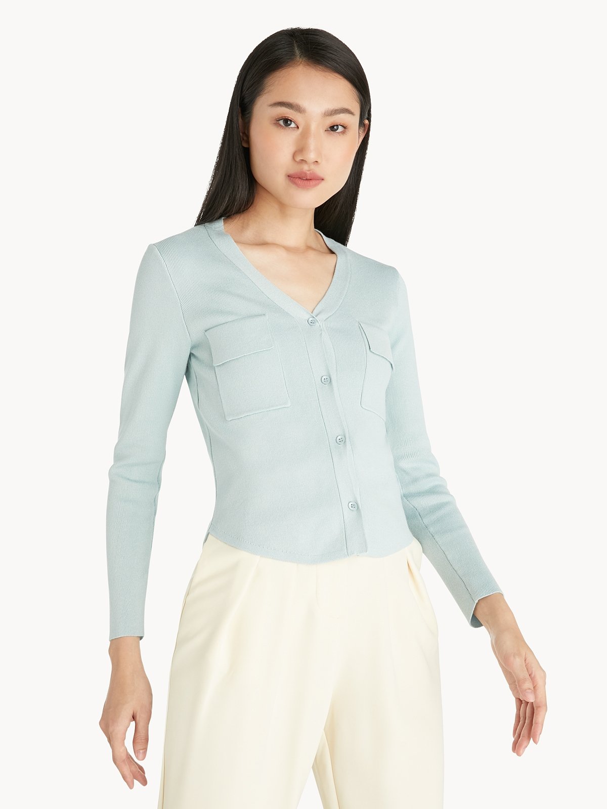 Double Pocket Knit Cardigan - Blue - Pomelo Fashion