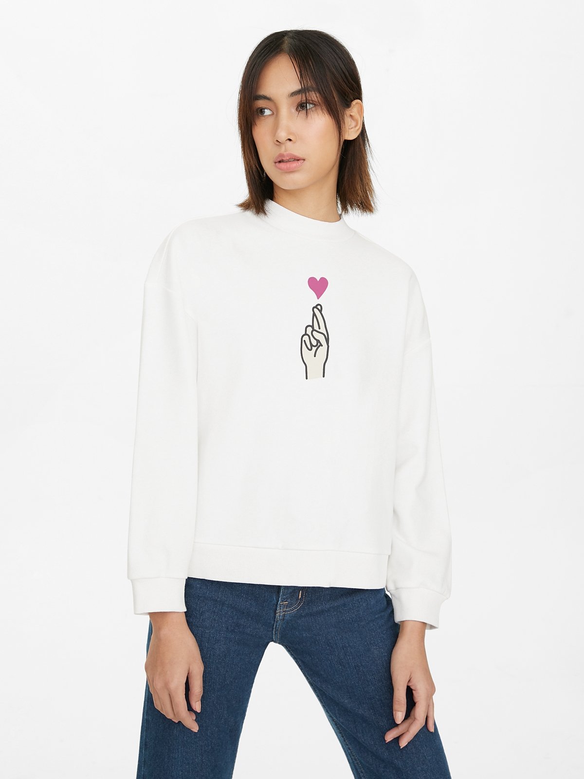 Oversize Heart Fingers Sweater - White - Pomelo Fashion