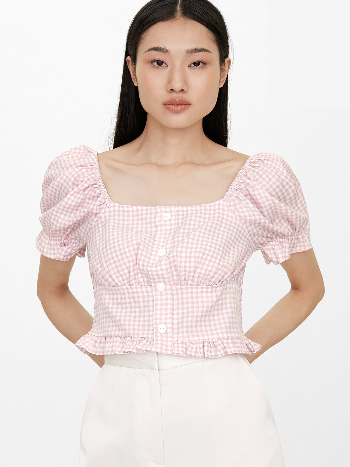 Gingham Crop Top - Purple - Pomelo Fashion