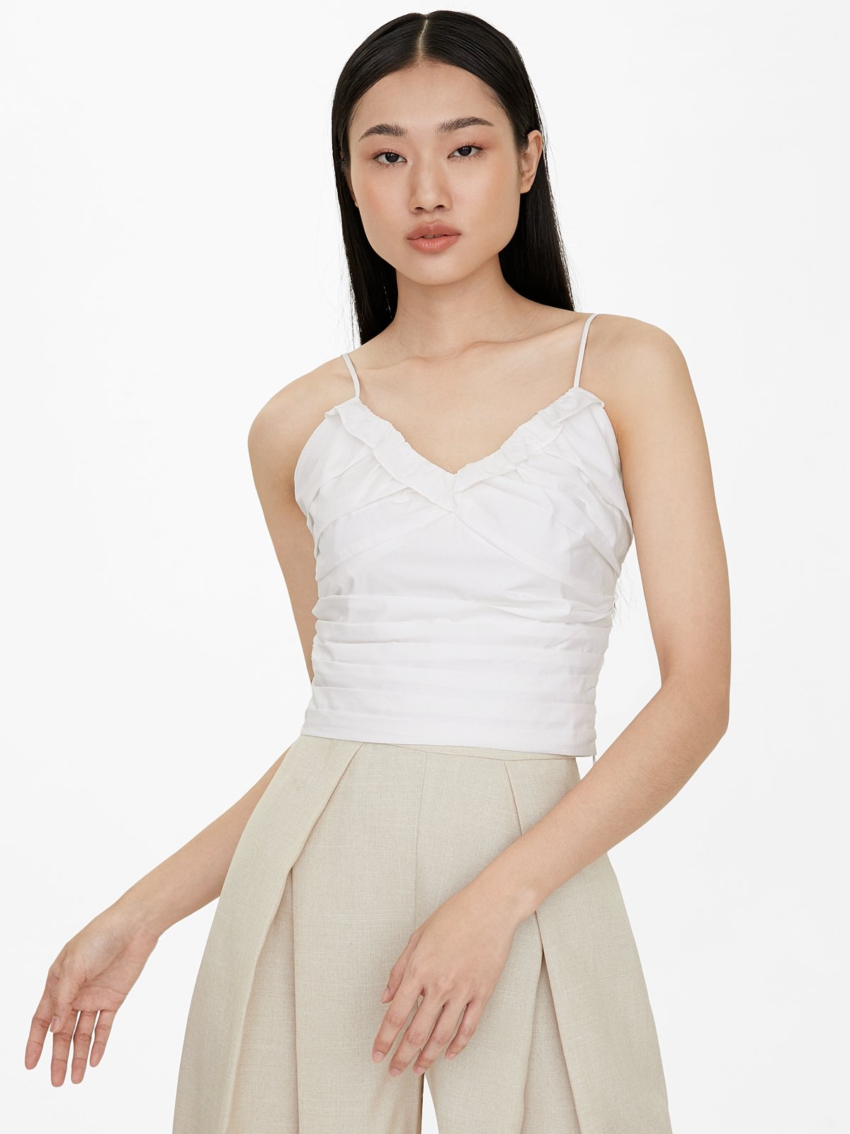 Layered Cami Crop Top - White - Pomelo Fashion