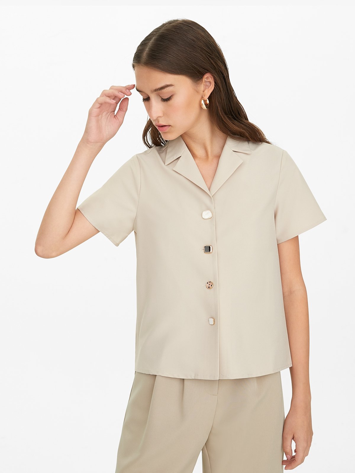 Multi Style Button Shirt - Cream - Pomelo Fashion