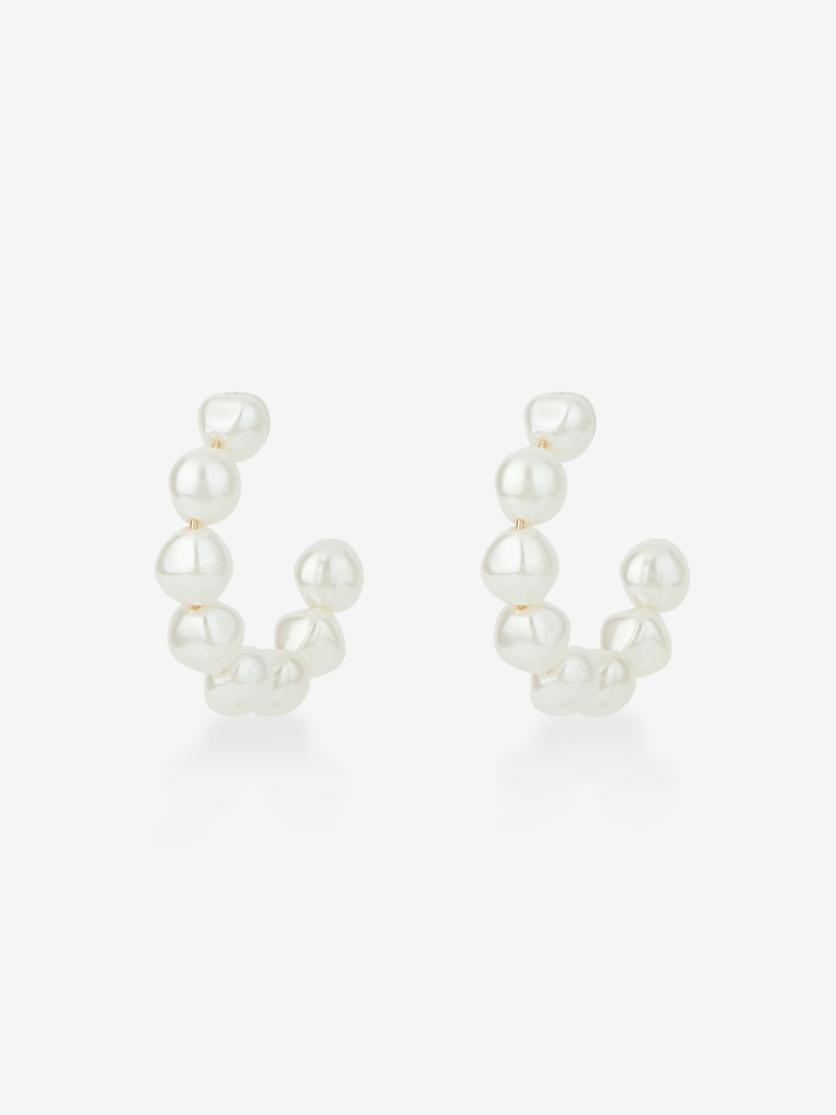 Mini Pearls Open Hoop Earrings - Pearl - Pomelo Fashion