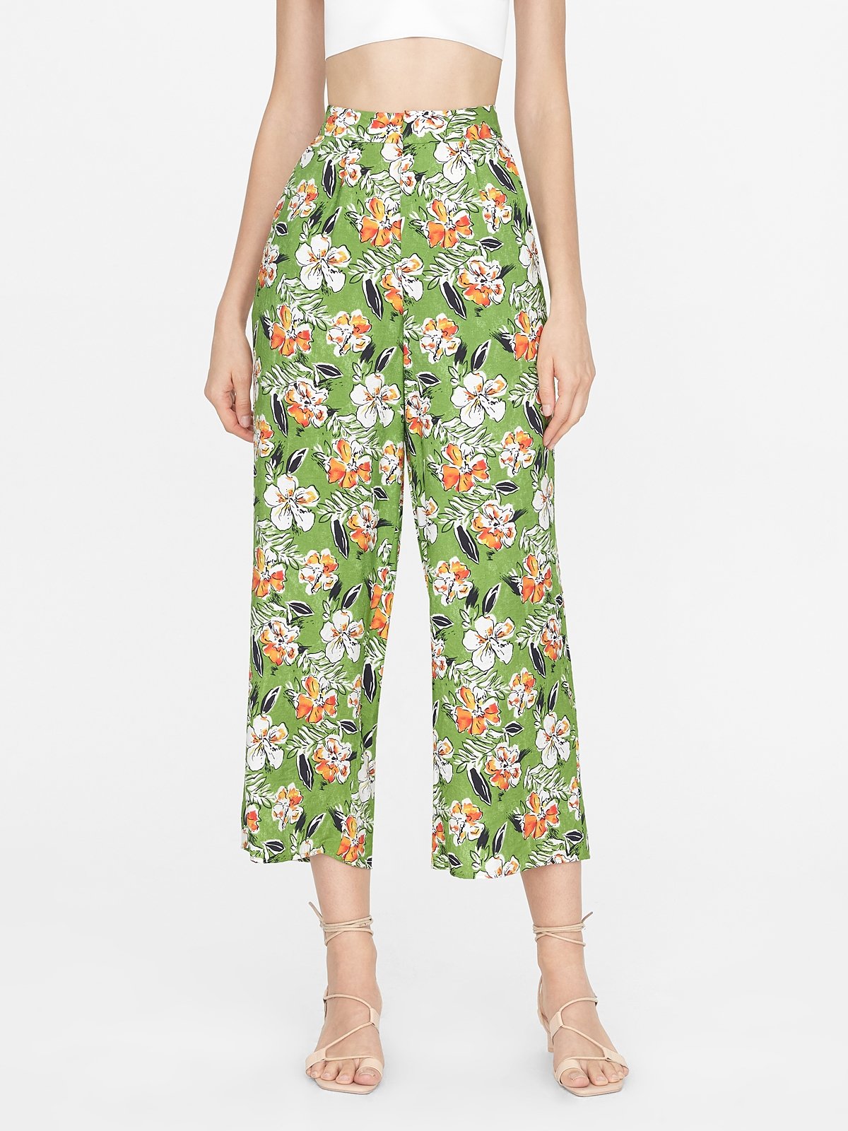 Floral Relaxed Pants - Green - Pomelo Fashion