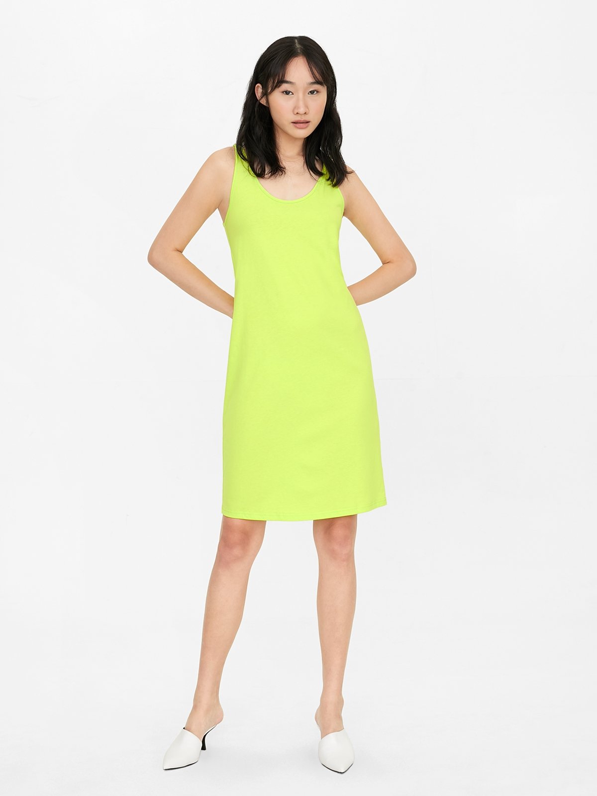 Sleeveless Straight Jersey Dress - Green - Pomelo Fashion