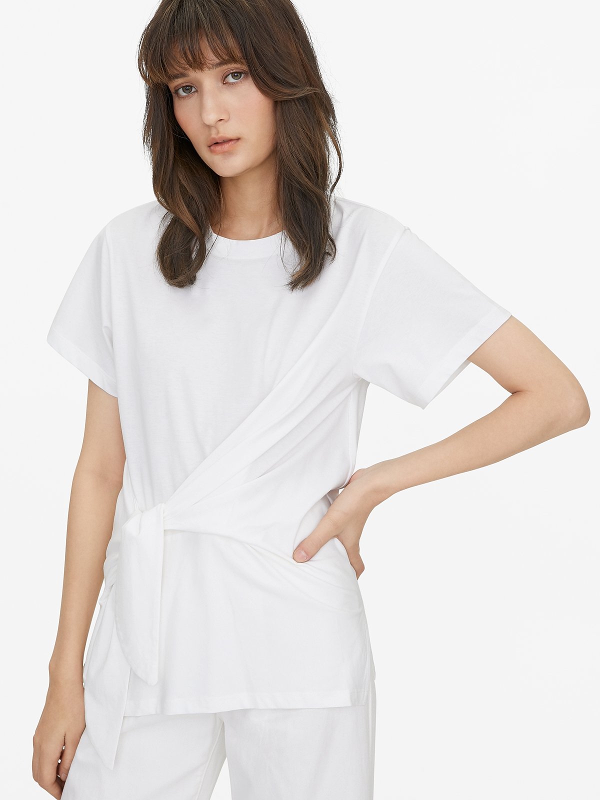 Oversized Side Knot Tee - White - Pomelo Fashion