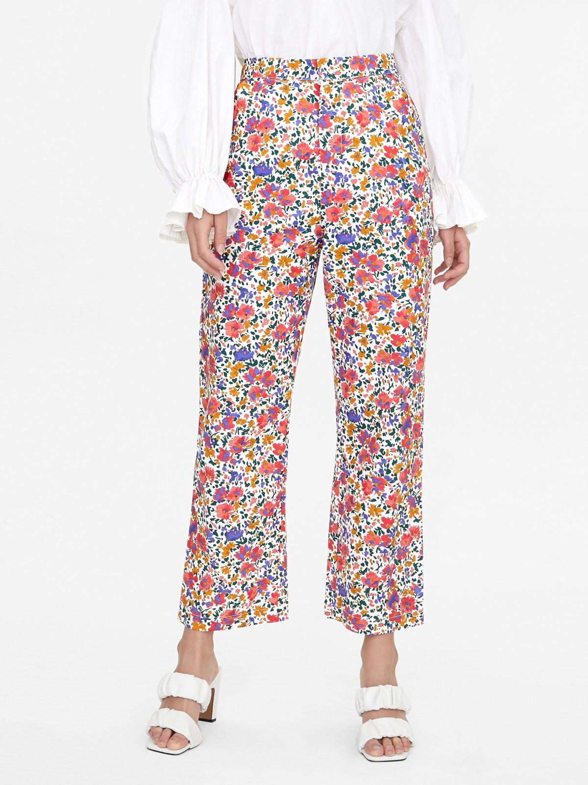 Watercolor Floral Print Pants - Red - Pomelo Fashion