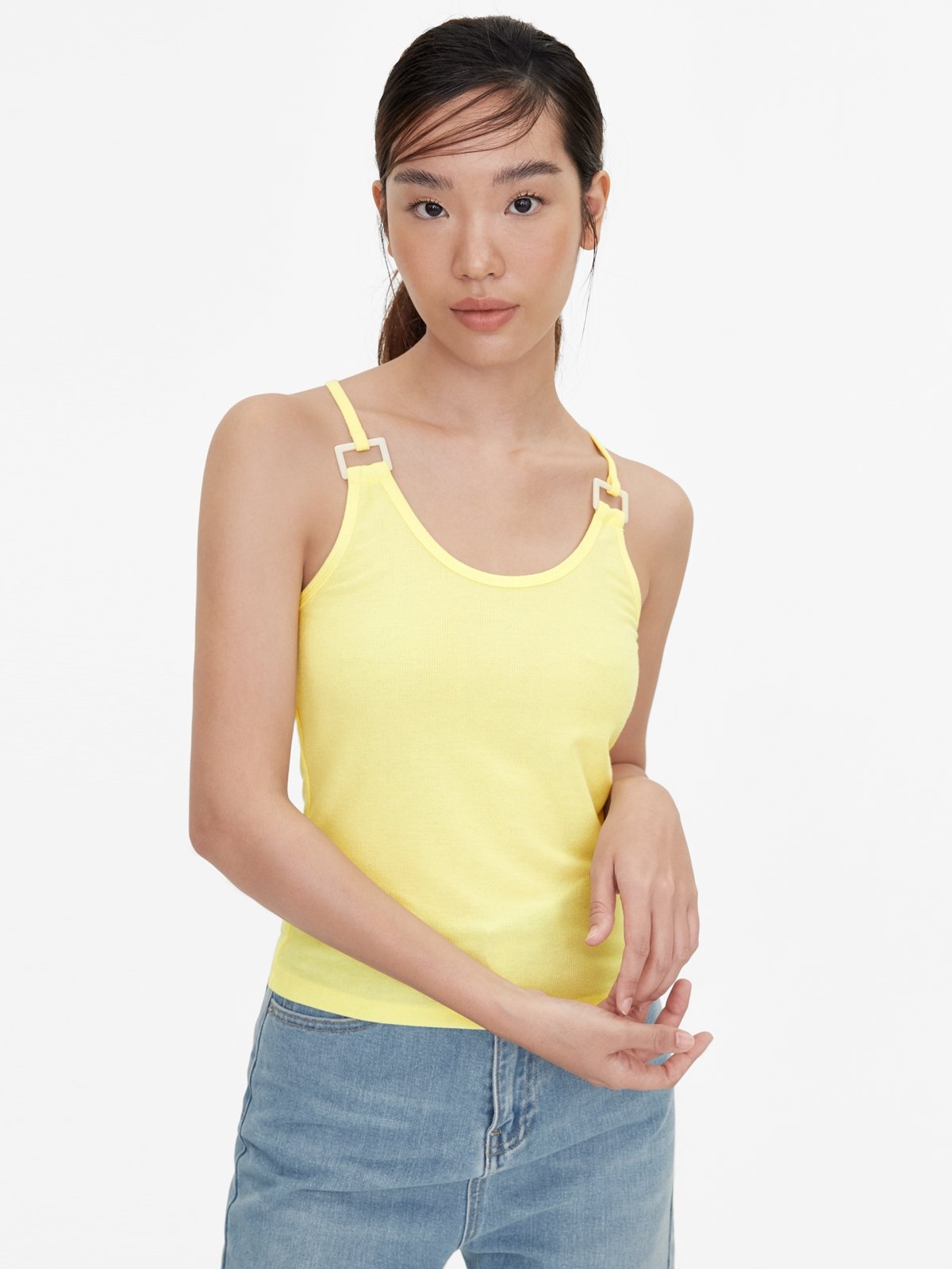 Cross Back Oval Neck Cami - Yellow - Pomelo Fashion