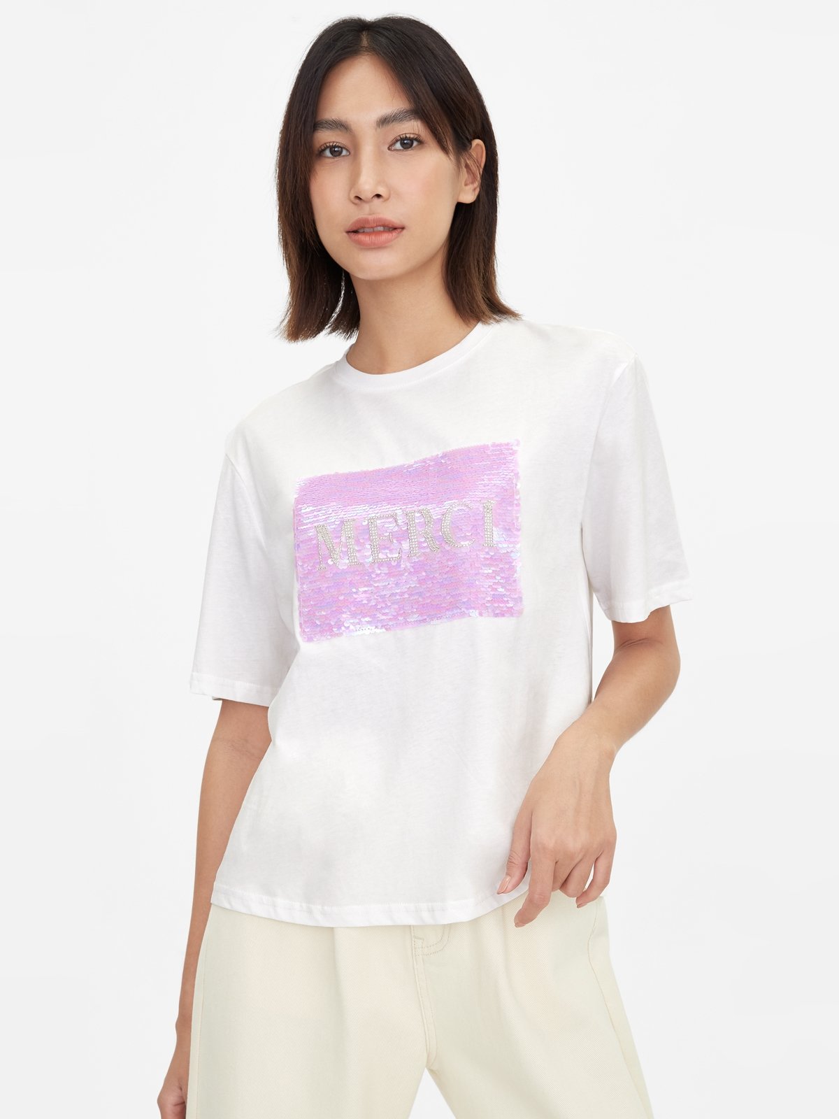 Merci Graphic Tee - White - Pomelo Fashion