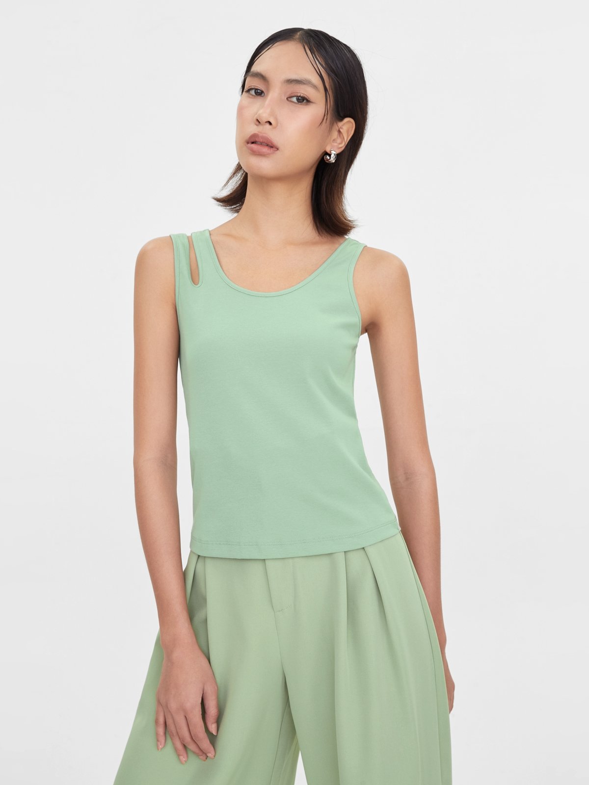 One Side Double Strap Tank - Mint - Pomelo Fashion