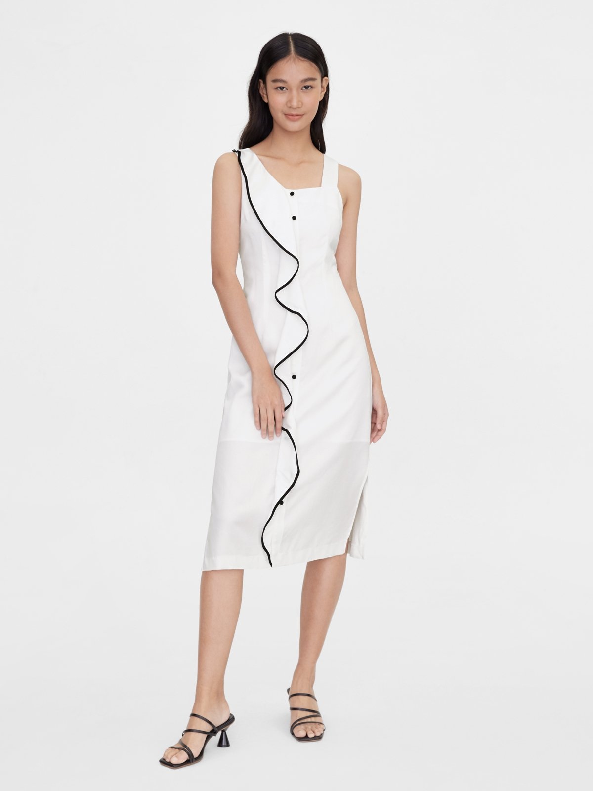 Sustainable Purpose Side Ruffle Dress - White - Pomelo Fashion