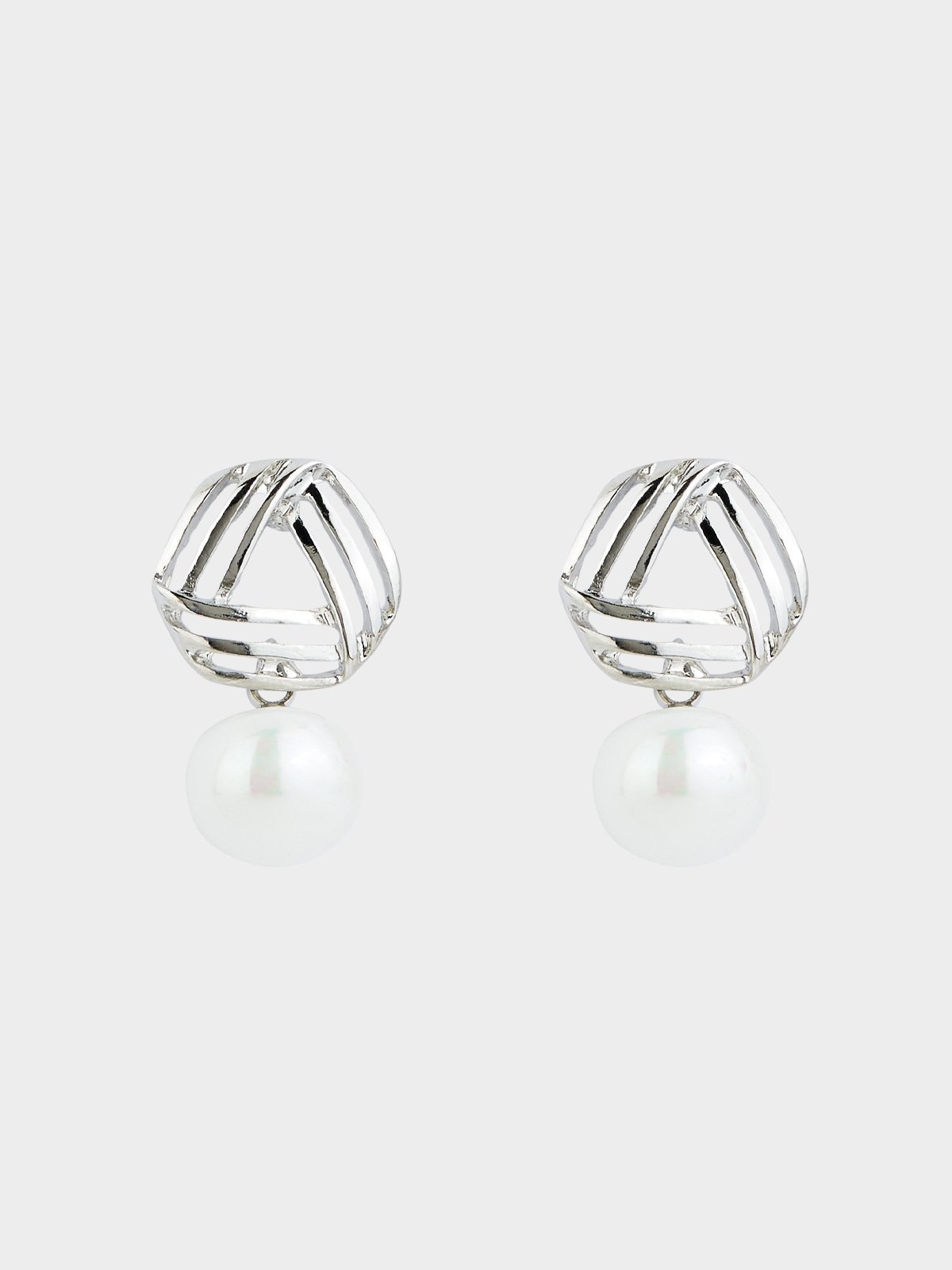 Triangle Shaped Pearl Drop Earrings - Silver - Pomelo Fashion