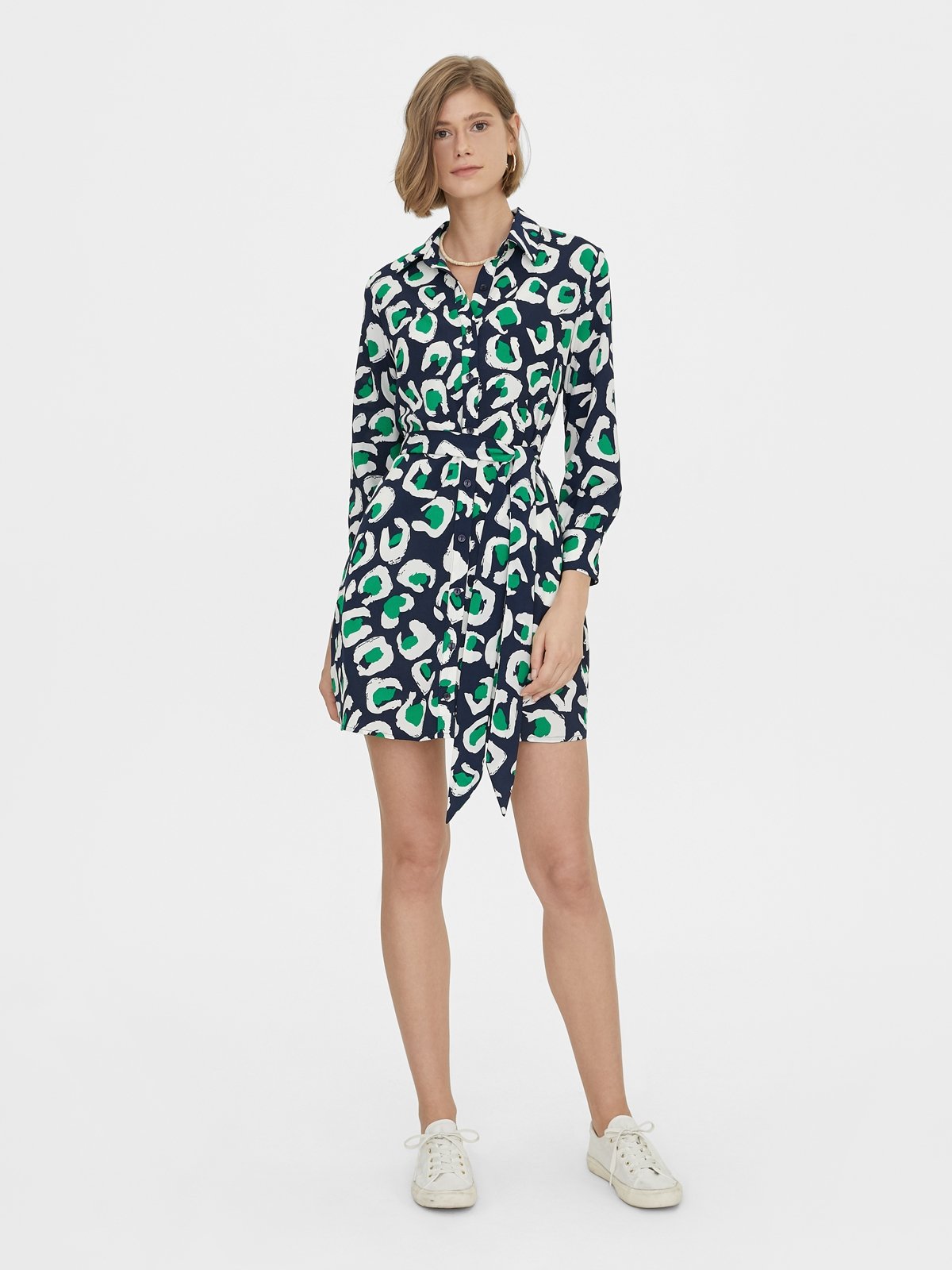 Abstract Asymmetric Print Dress - Navy - Pomelo Fashion