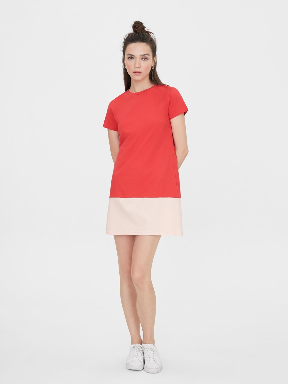 Classic Two Tone Dress - Red - Pomelo Fashion