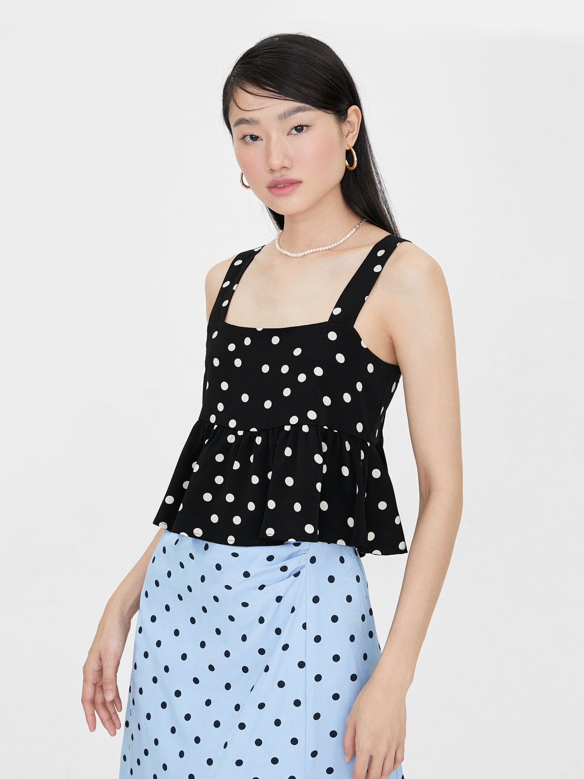 Square Neck Ruffle Tank - Black - Pomelo Fashion
