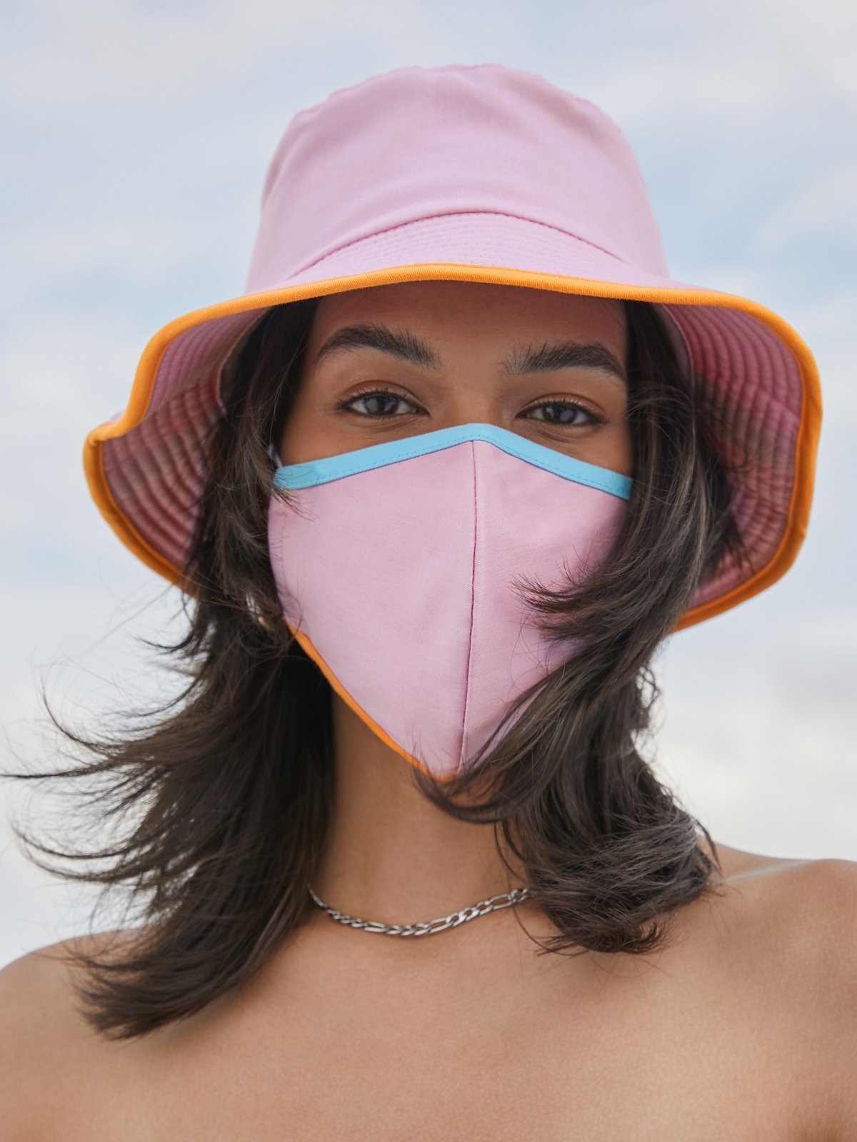Reusable Contrast Line Face Mask - Pink - Pomelo Fashion