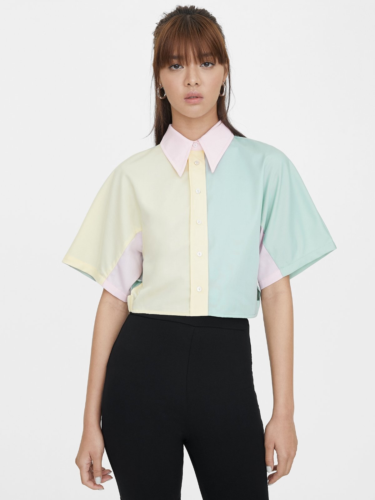 Two Tone Boxy Crop Top - Multi Color - Pomelo Fashion
