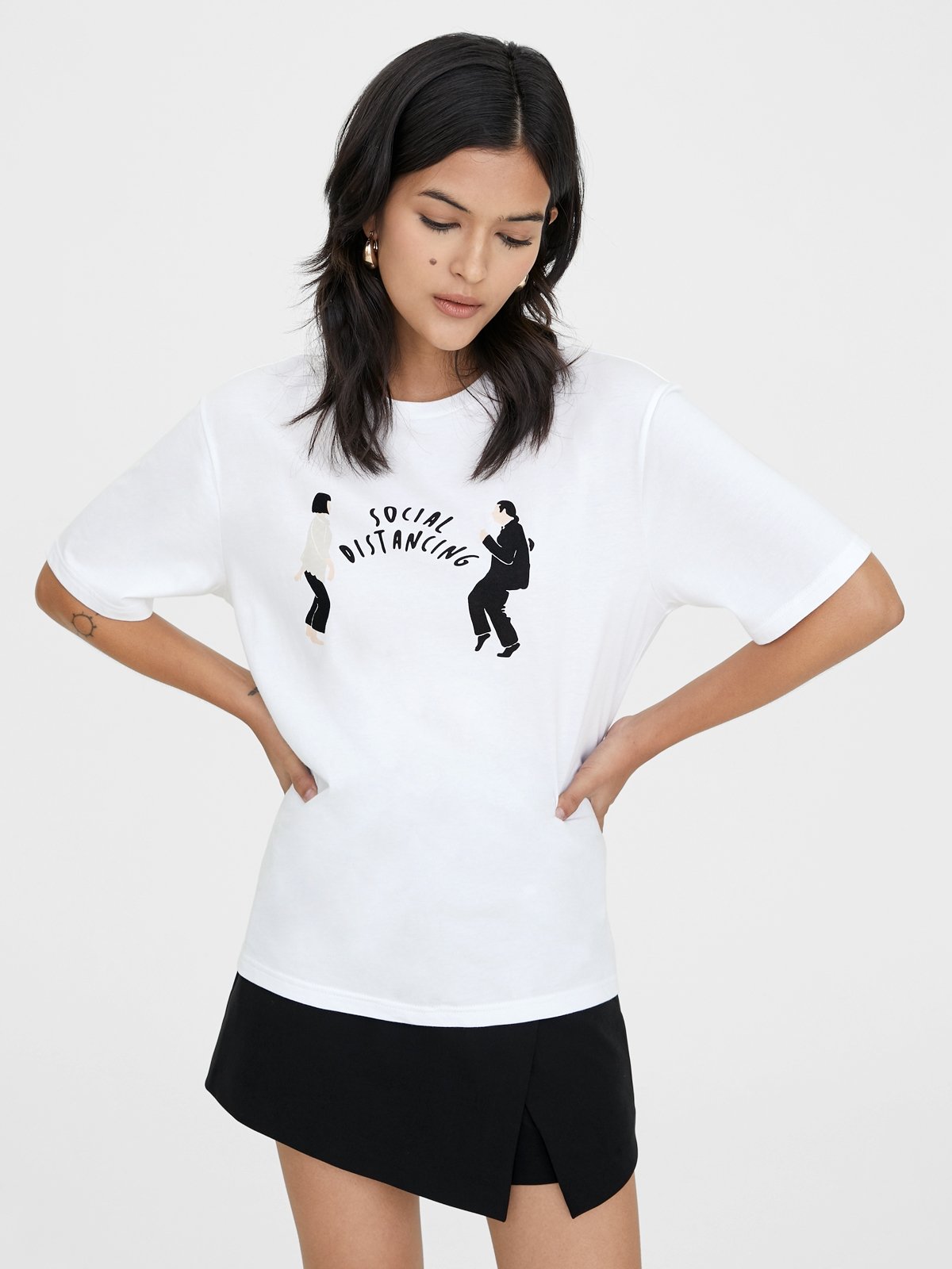 Sustainable Social Distancing Organic Cotton Tee - White - Pomelo Fashion