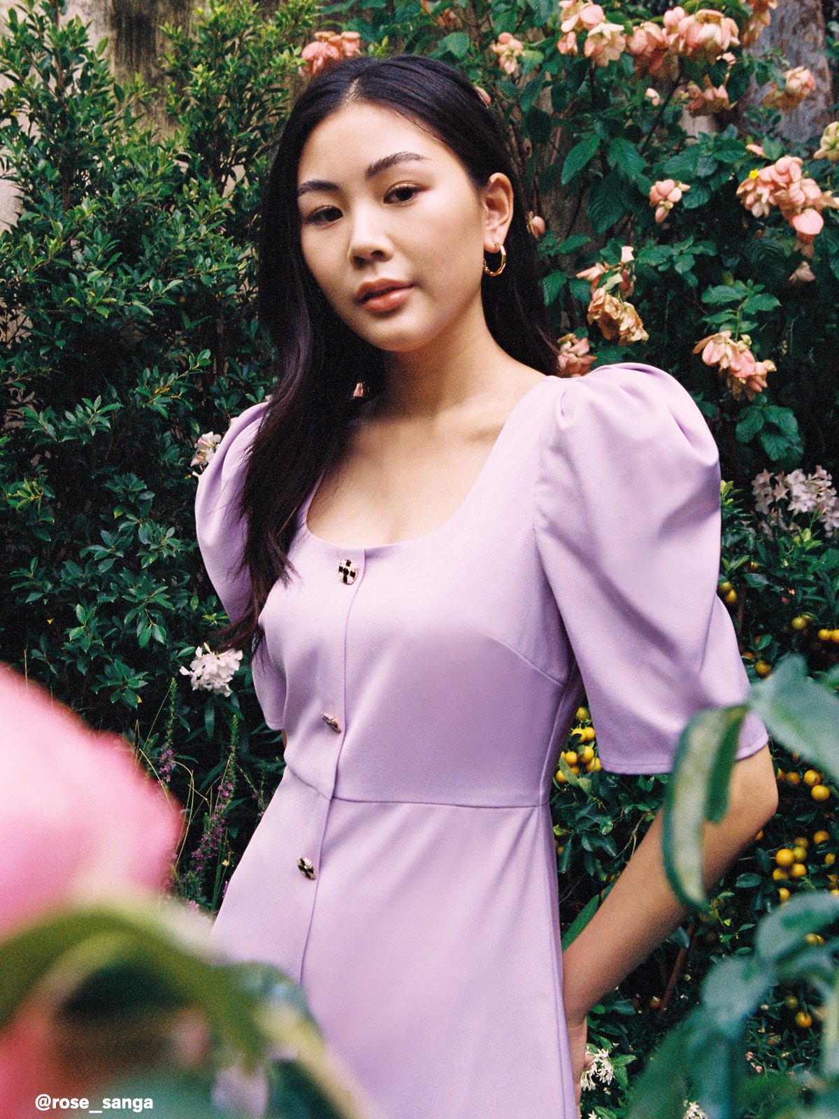 Mini Button Down Puffed Sleeves Dress - Purple - Pomelo Fashion