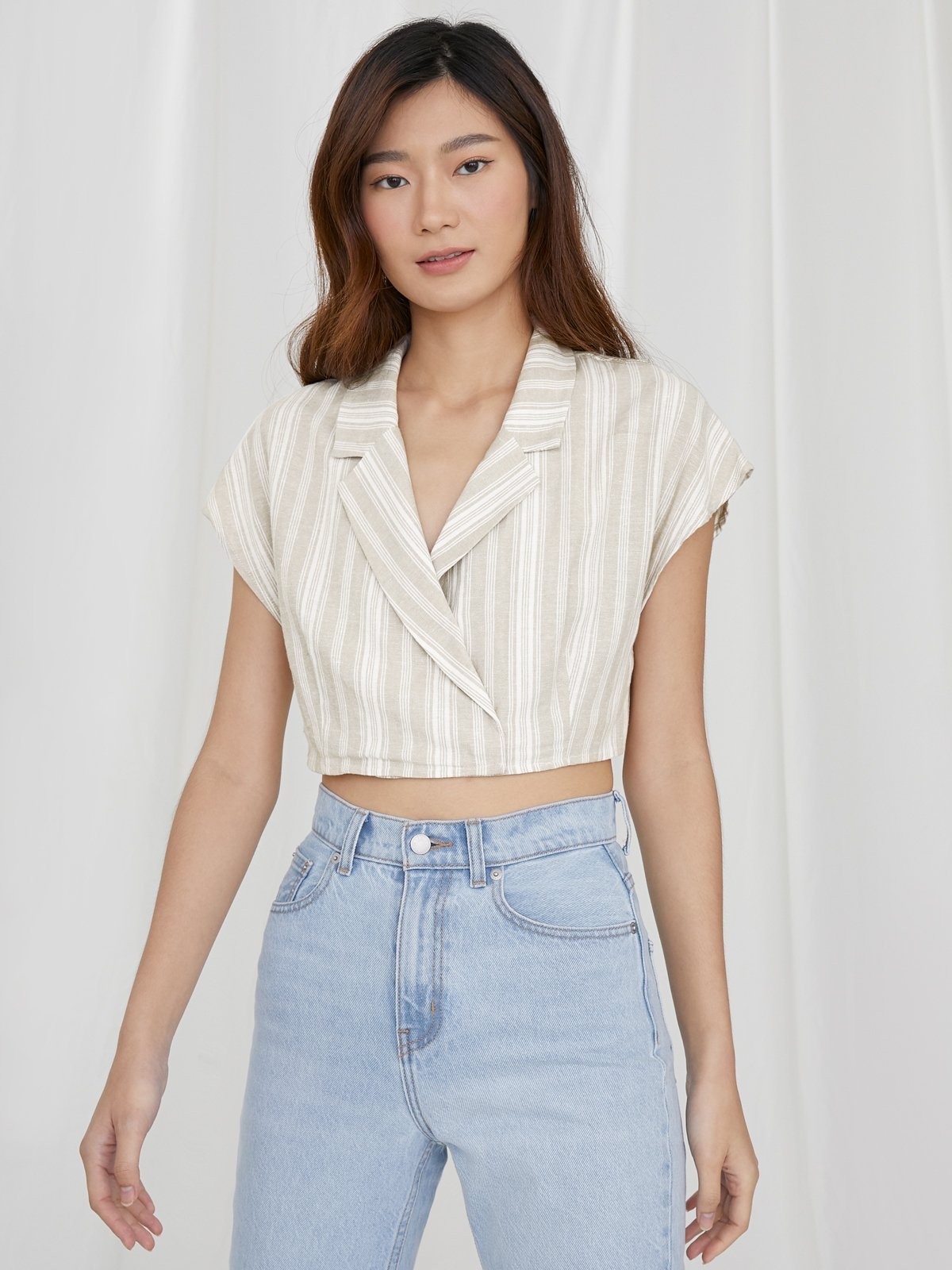 Purpose Cropped Surplice Top - Beige - Pomelo Fashion