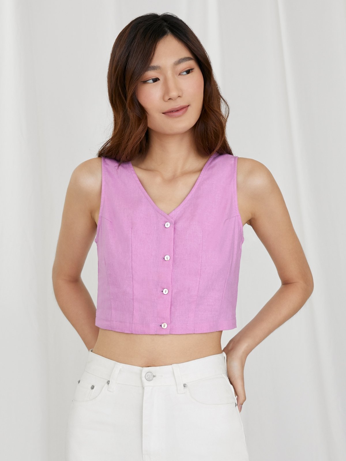 Purpose Buttoned Crop Top - Purple - Pomelo Fashion