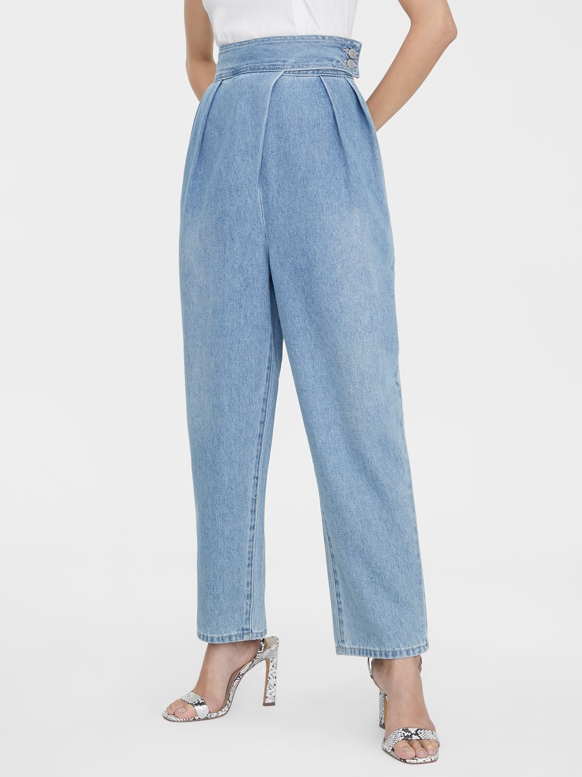 High Waist Side Buttoned Jeans - Blue - Pomelo Fashion