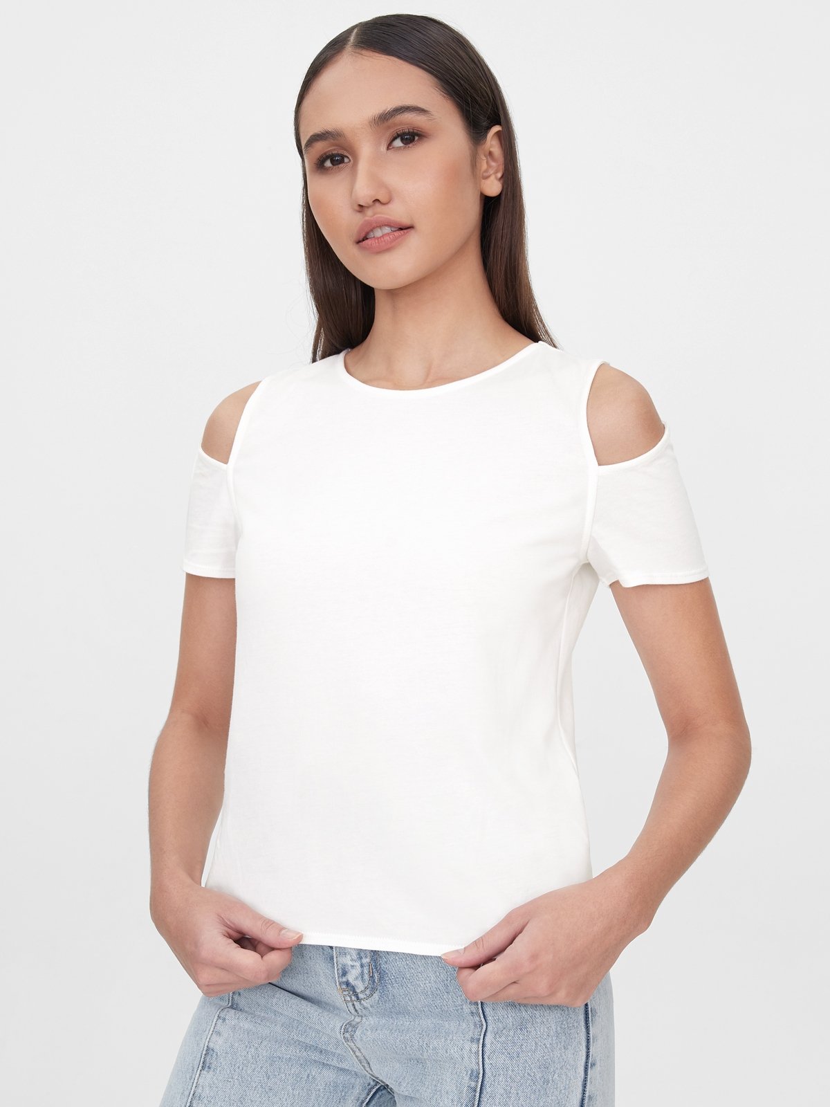 Sustainable Shoulder Cut Out Tee - White - Pomelo Fashion