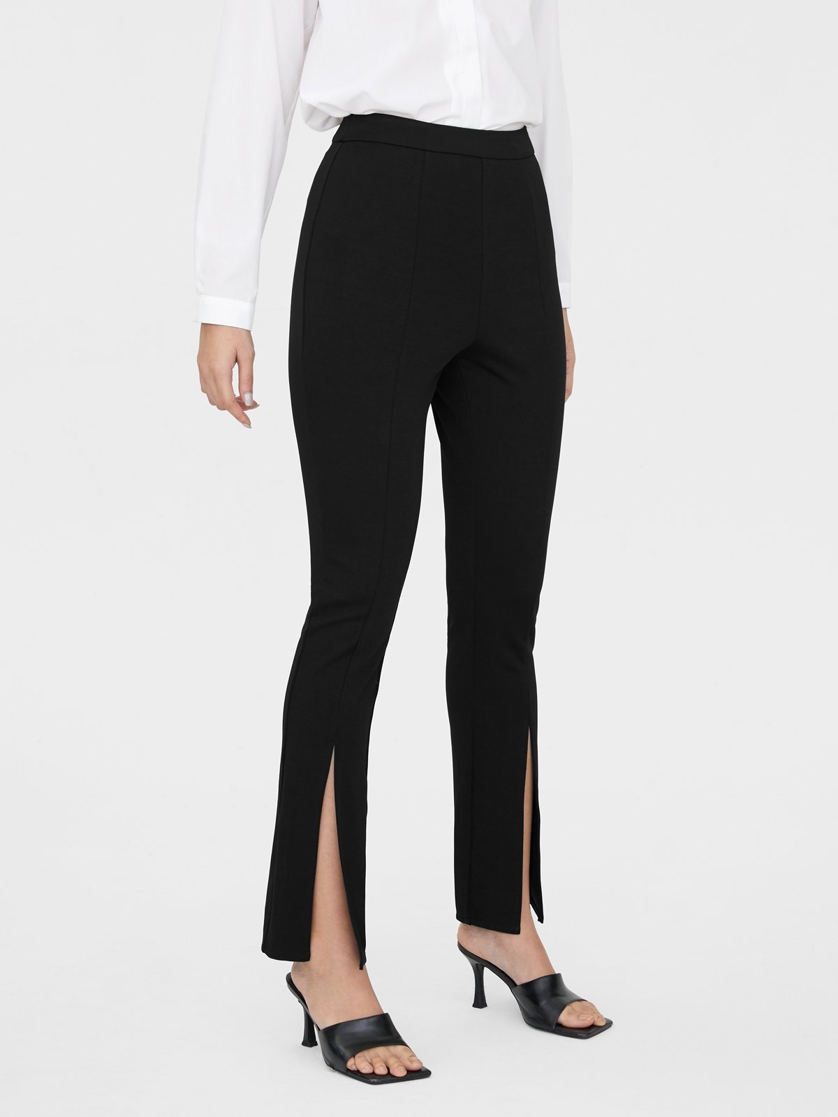 Front Slit Fitted Pants - Black - Pomelo Fashion
