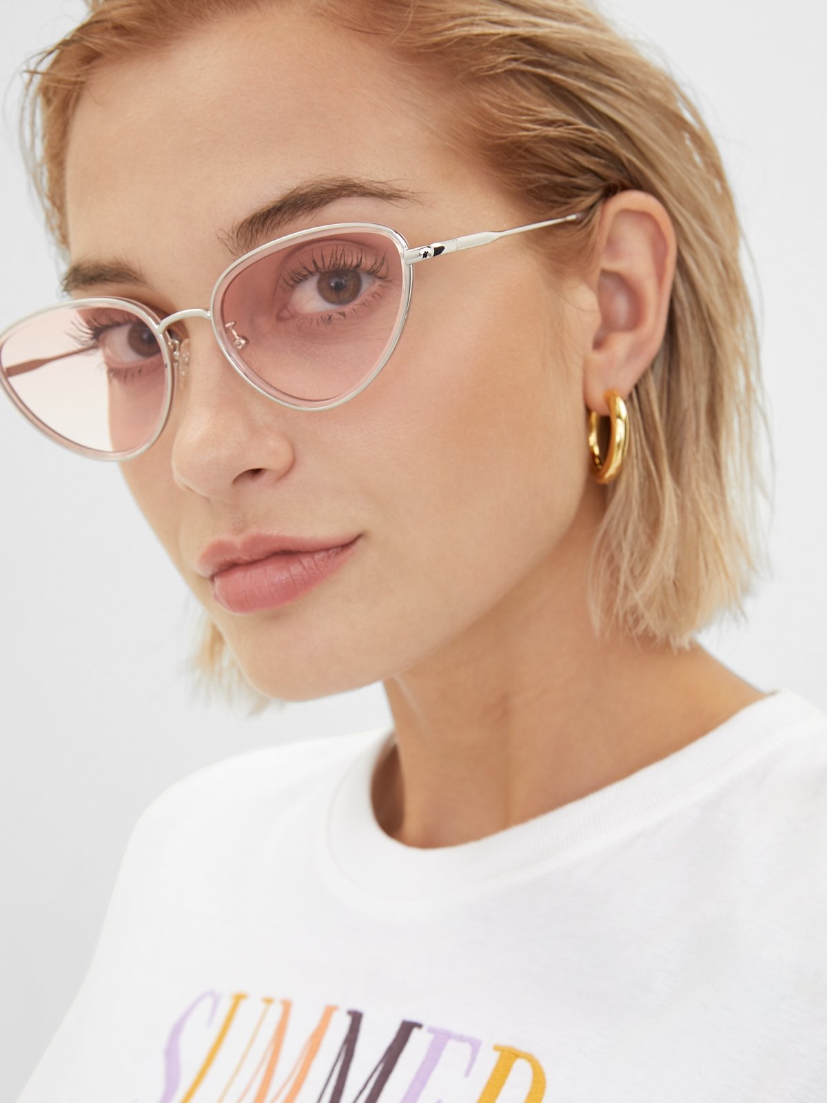 Silver Frame Cat Eye Sunglasses Light Pink Pomelo Fashion