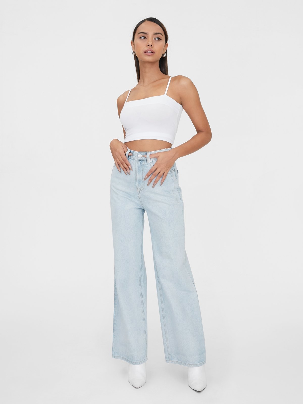 Sustainable Denim Wide Leg Jeans - Light Blue - Pomelo Fashion