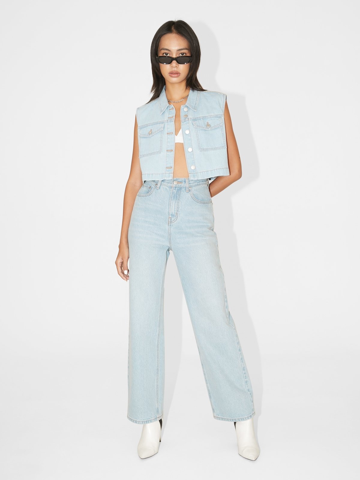 Sustainable Denim Crop Vest - Light Blue - Pomelo Fashion