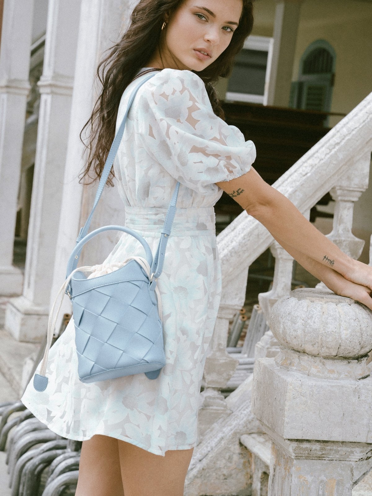 Drawstring Bucket Bag - Baby Blue - Pomelo Fashion