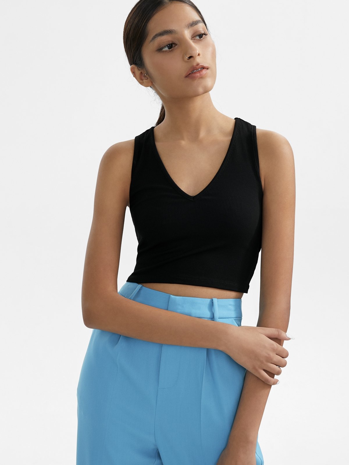 Ribbed Basic Crop Tank - Black - Pomelo Fashion