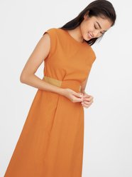 Tie Waist Cap Sleeve Midi Dress Orange Pomelo Fashion Tie Waist Cap Sleeve Midi Dress Orange Pomelo Fashion